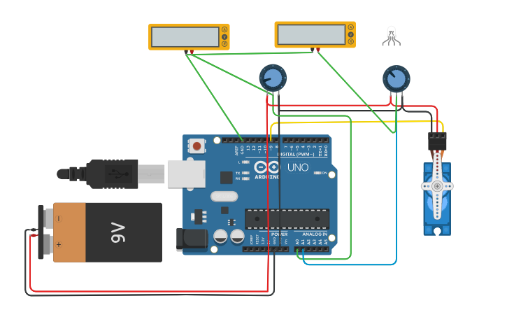 Circuit design Řízení serva - Tinkercad