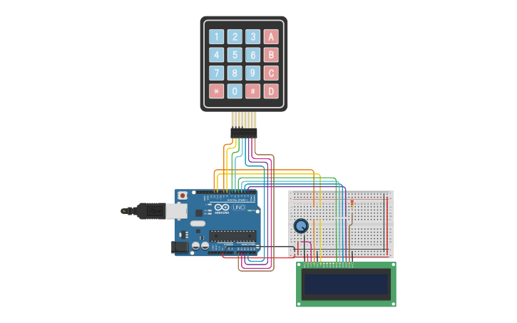 Circuit design Keypad and LCD - Tinkercad