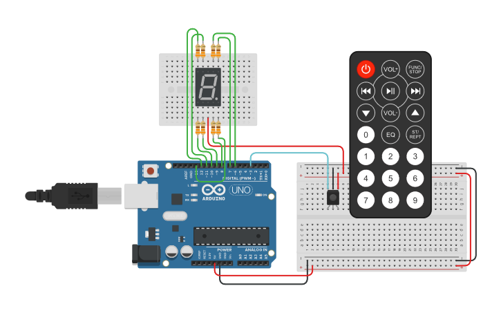 Circuit design IR Remote with display - Tinkercad