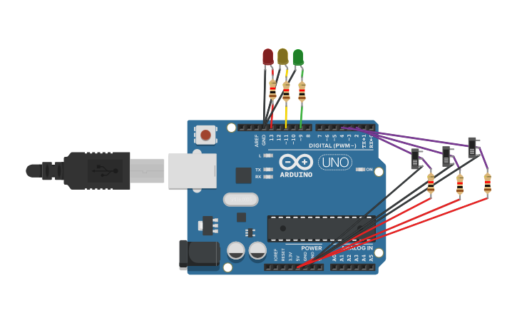 Circuit design Arduíno 3 botões - Alessandra Paula | Tinkercad