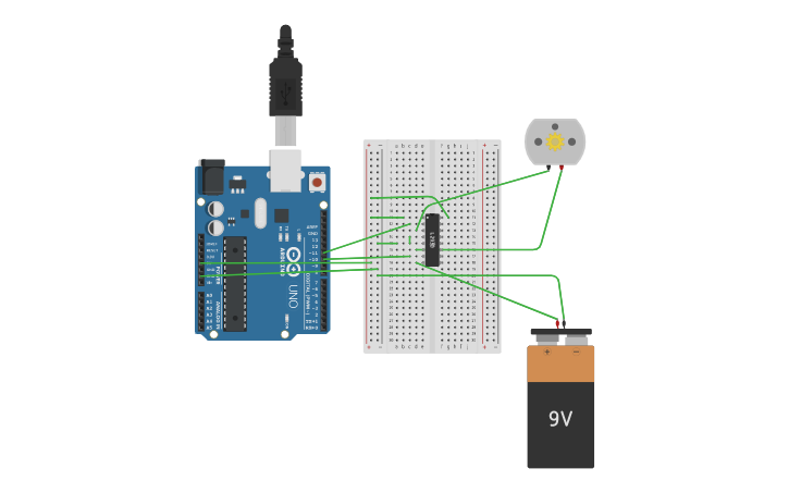 Circuit design Control de un motor de CC para accionar un coche - Tinkercad