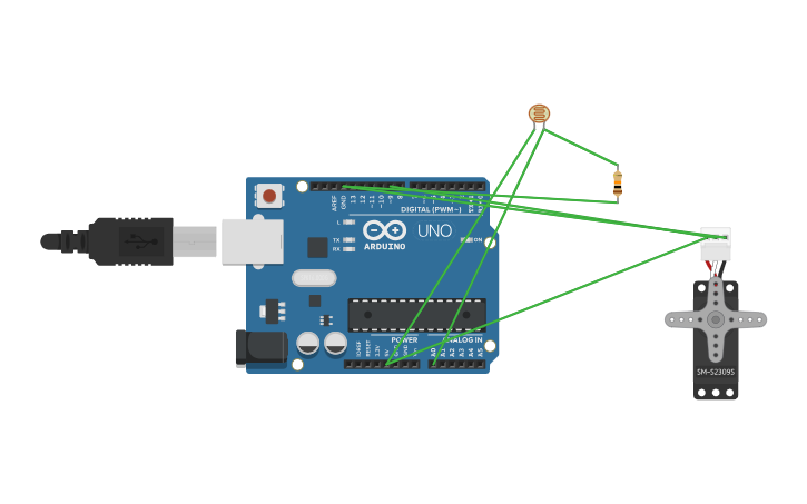 Circuit Design Sensor Based Curtain Opener Tinkercad