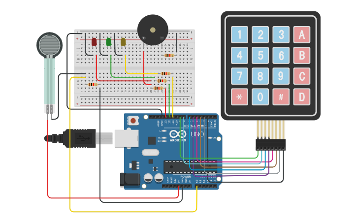 Circuit design Weight detector with keypad input - Tinkercad