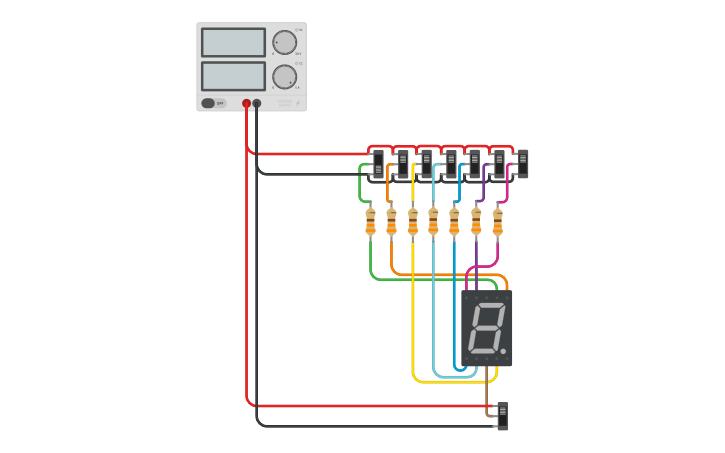Circuit design Acionamento de display de 7 seguimentos - Tinkercad Circuit design Acionamento de display de 7 seguimentos - Tinkercad