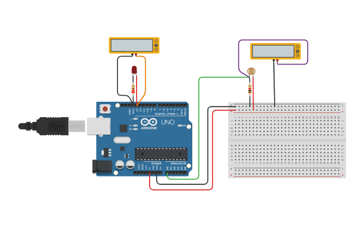 Circuit design Light Intensity Detection (Sensor 1) - Tinkercad