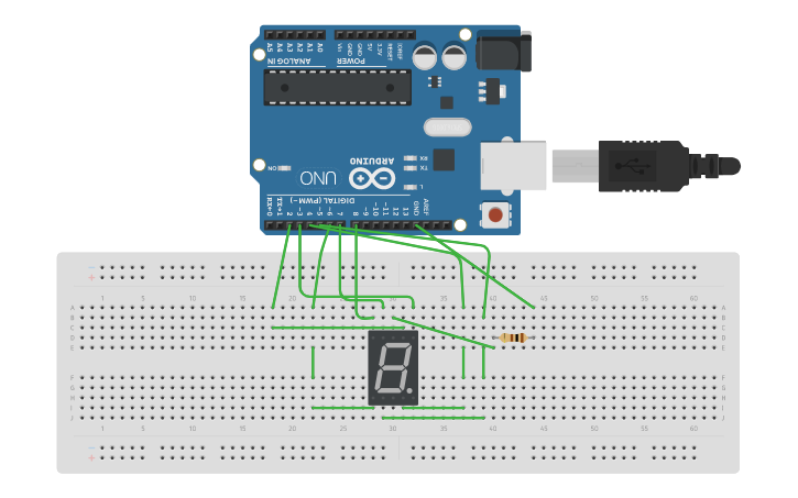 Circuit design Seven Segment counter in CC mode | Tinkercad