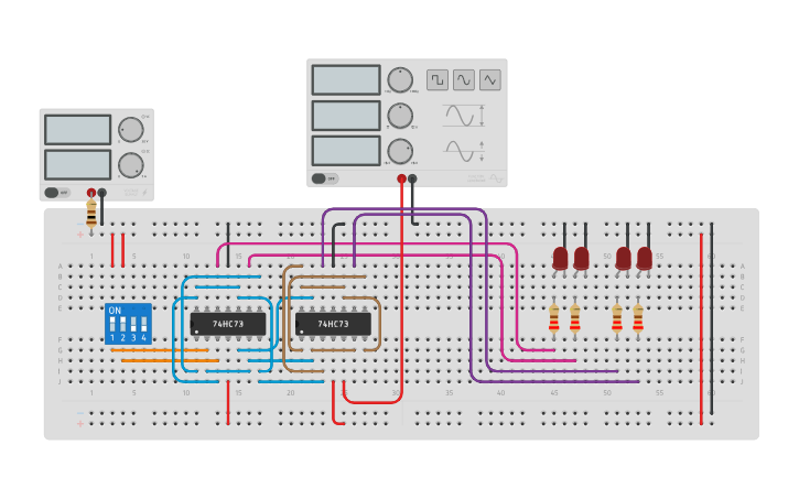 Circuit design Binary Down Counter - Tinkercad