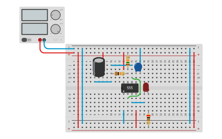 Circuit design IC CLOCK NE555: ASTABLE - Tinkercad