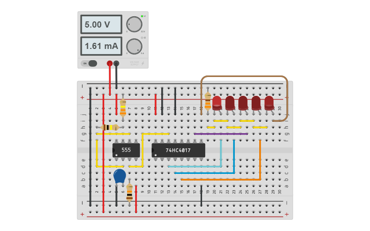 Circuit design Dancing LEDs - Tinkercad