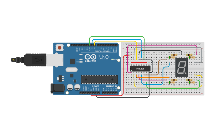 Circuit design Display de sete segmentos - Tinkercad