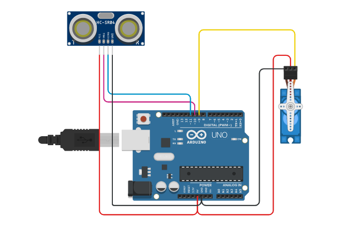 Circuit design Smart Dustbin | Tinkercad