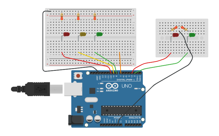 Circuit design Semáforo Arduino - Tinkercad