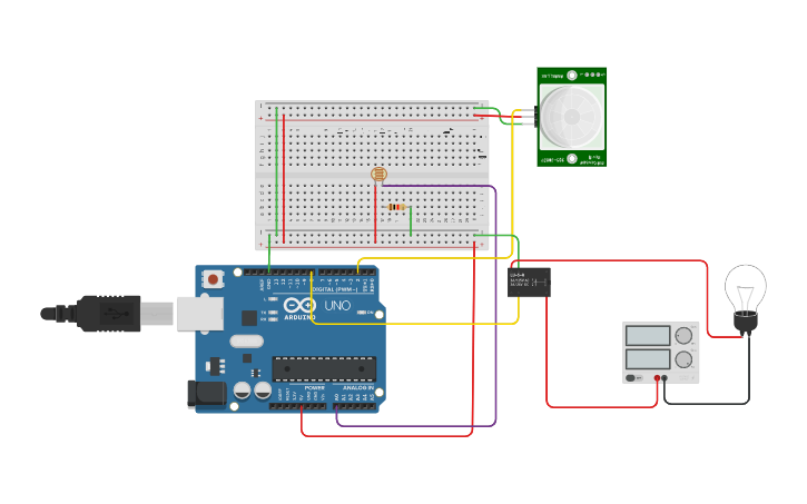 Circuit design Automatic room lightning system - Tinkercad