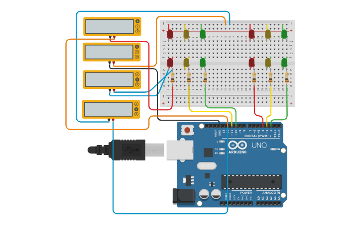 Circuit design Intersection Traffic Signal - Tinkercad
