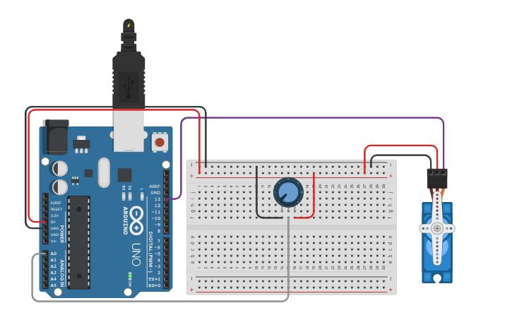 Circuit design servomotor con potenciometro - Tinkercad