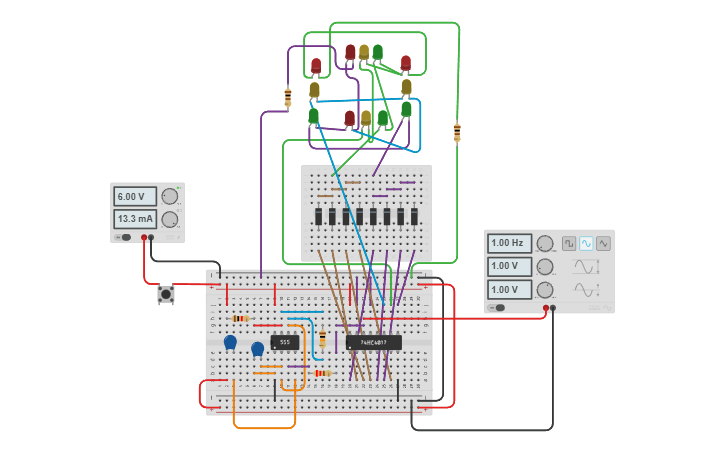 Circuit Design Traffic Light Using Decade Counter And Timer 555 Tinkercad