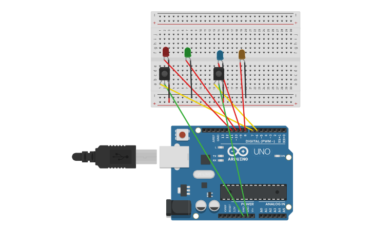Circuit design IR Sensors 2 with four LED - Tinkercad