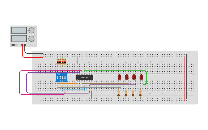 Circuit design grey to binary code - Tinkercad
