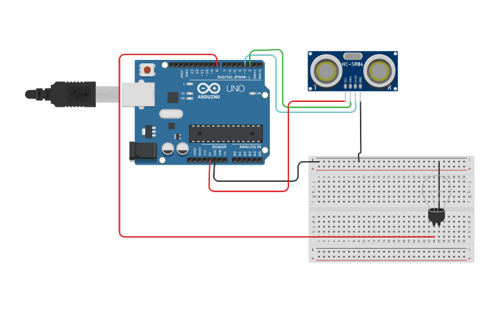 Circuit design Light Indicator using ultrasonic sensor - Tinkercad