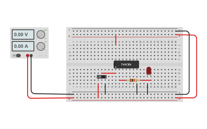 Circuit design NOT Gate IC - Tinkercad