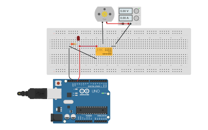 Circuit design rele y motor - Tinkercad