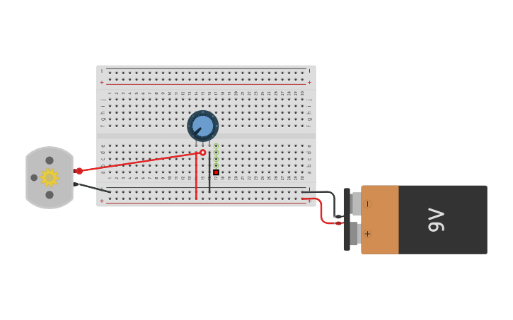 Circuit design Potentiometer & DC Motor - Tinkercad