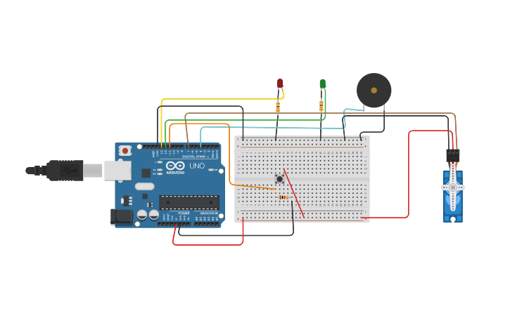 Circuit design Projek Pagar Keselamatan - Tinkercad