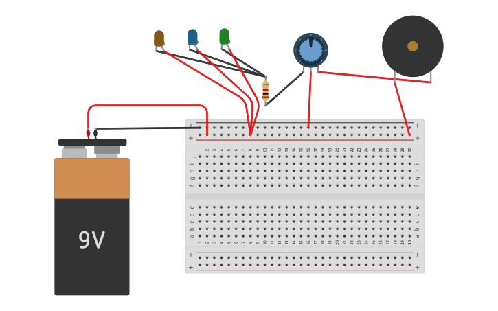 Circuit design led- piezo | Tinkercad