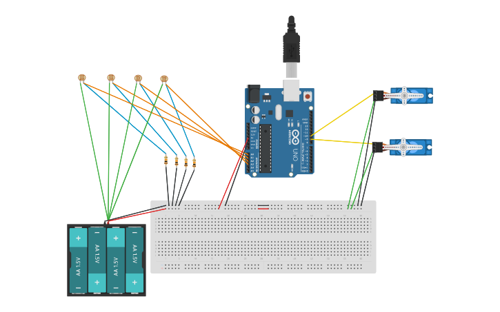 Circuit design sun tracking solar panel - Tinkercad