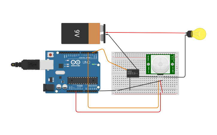 Circuit design Projeto 1 - Acender automaticamente uma lâmpada - Tinkercad
