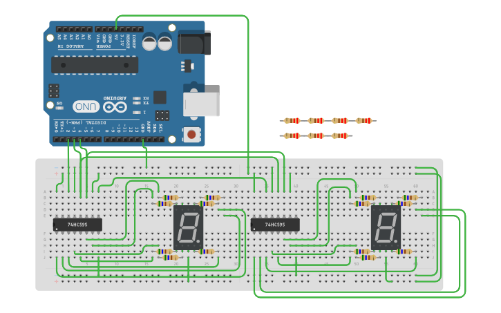 Circuit design 7-Segment Display with 74HC595 - Tinkercad