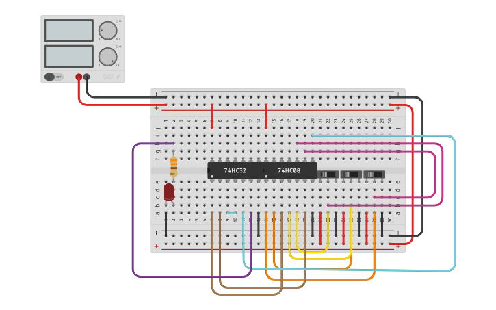 Circuit design Portas and e or atividade c | Tinkercad