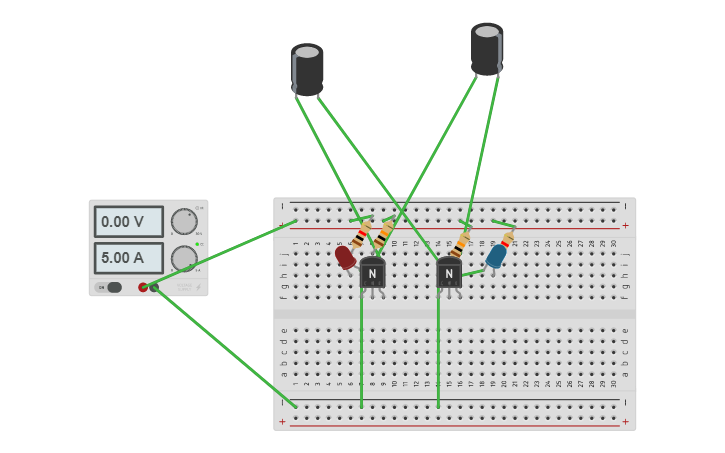 Circuit design led oscilador con transistores - Tinkercad