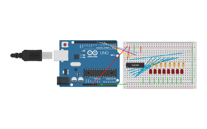 Circuit design Ch 7 - Arduino Shift Register lab | Tinkercad