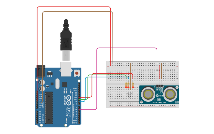 Circuit design Proximity detector - Tinkercad