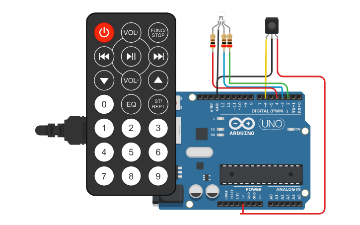 Circuit design Remote with RGB_LED | Tinkercad