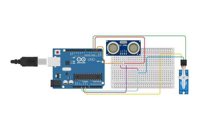 Circuit design Rala - Ultrasonic Sensor and Servo Motor | Tinkercad