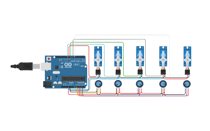 Circuit Design 5 Servos Por Joystick Kerly Y Gonzalo Tinkercad