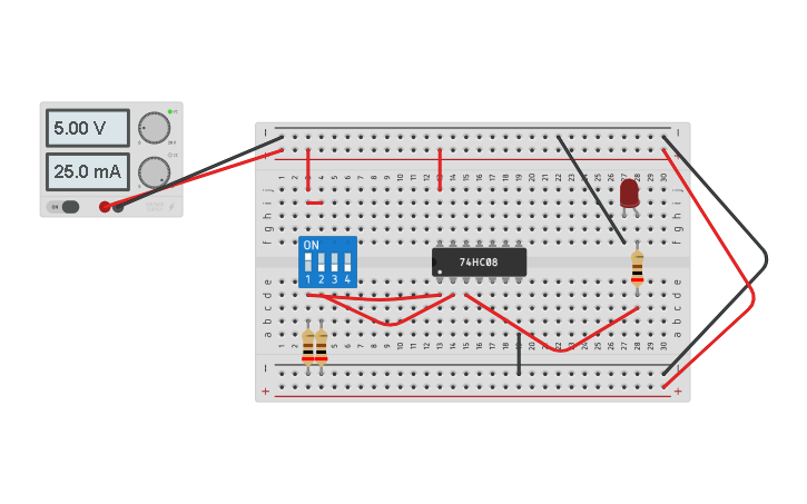 Circuit design 74HC08 AND | Tinkercad