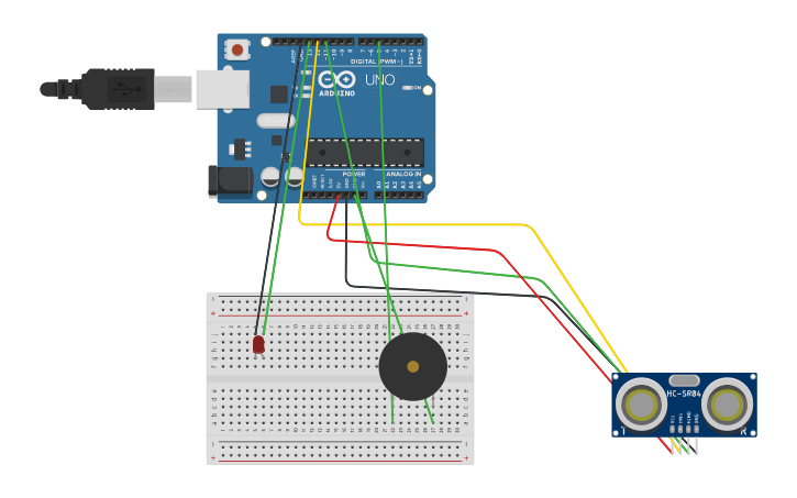 Circuit Design Ультразвуковий датчик відстані Tinkercad