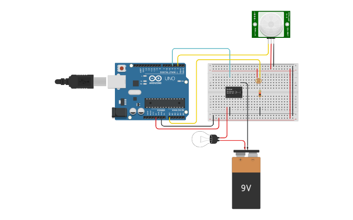 Circuit design Controlo de lâmpada - relé, pir, ldr - Tinkercad