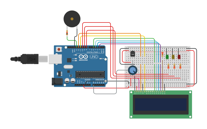 Circuit design Lab Work : Temperature Alert System - Tinkercad