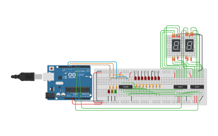 Circuit design Copy of Arduino e 74595 | Tinkercad