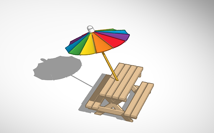 3D design Picnic Table with umbrella - Tinkercad