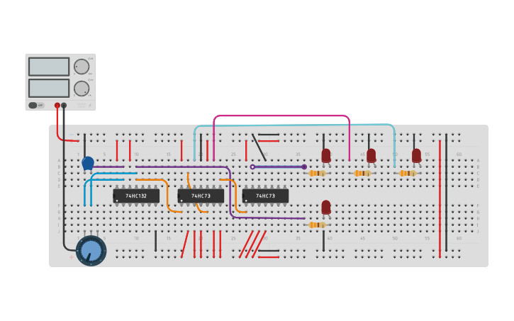 Circuit design Modulo 8 Down Counter - Tinkercad