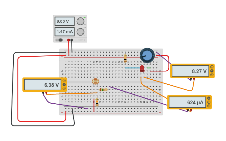 Circuit design Ponte de Wheatstone - Tinkercad