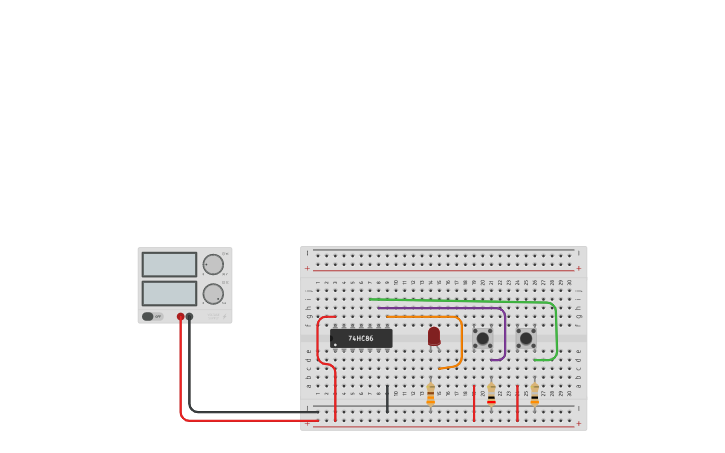 Circuit design Circuito com Porta XOR - Tinkercad