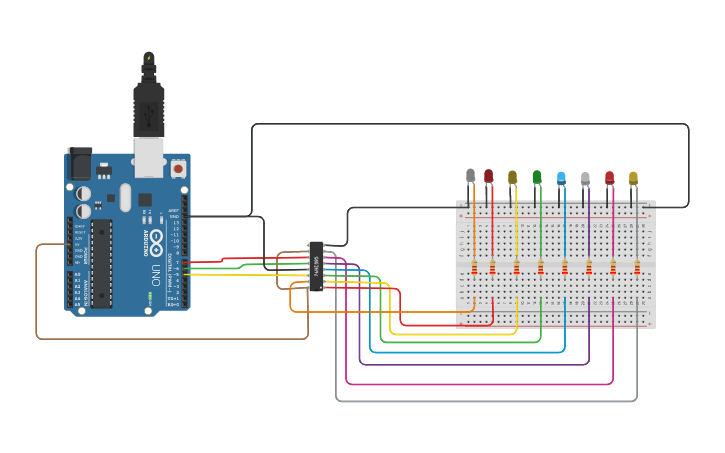 Circuit design 8LED - Tinkercad