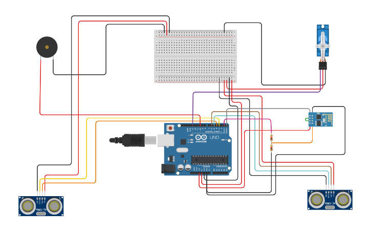 Circuit design Smart Dustbin IOT Mini-Project - Tinkercad