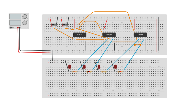Circuit design 3 to 8 decoder - Tinkercad